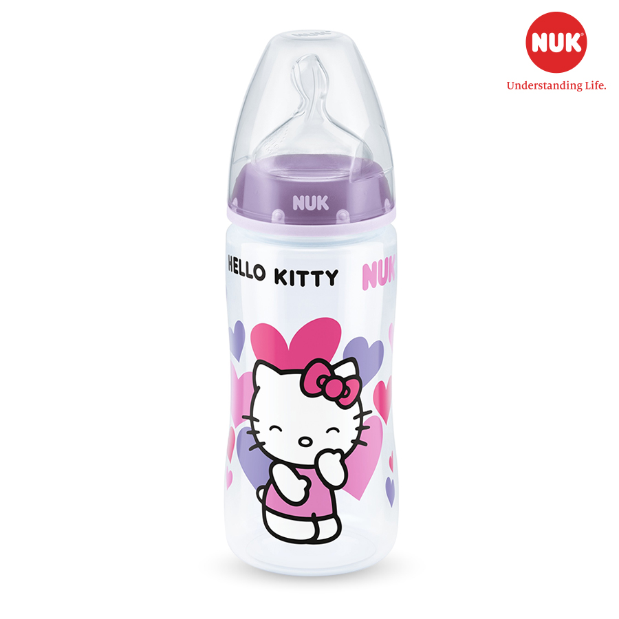 Bình sữa NUK PP Hello Kitty 300ml núm ti Silicone S2 - M NU21402