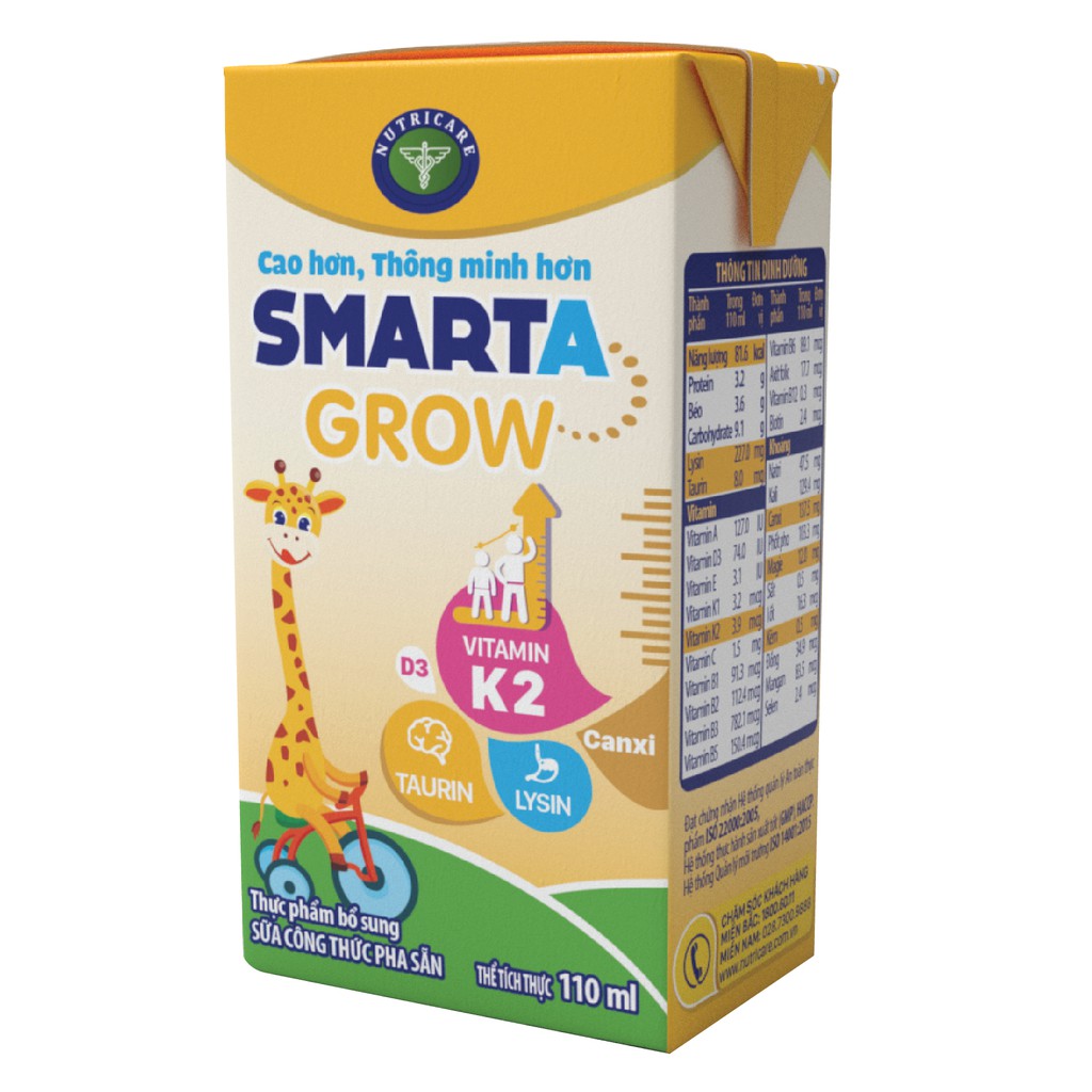 Sữa nước pha sẵn Smarta Grow 110ml, 180ml (lốc 4 hộp)