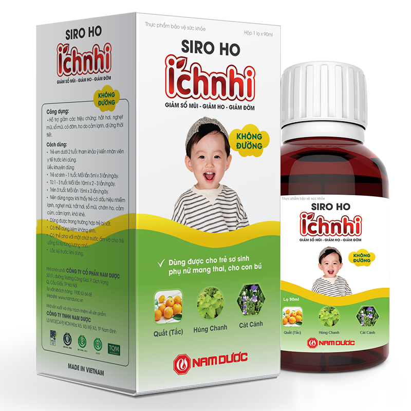 Siro ho cảm Ích Nhi không đường (90ml) hỗ trợ giải cảm