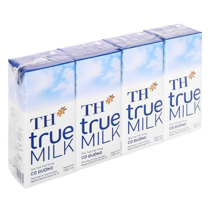 Sữa tươi TH true Milk có đường 180ml (Lốc 4 hộp)