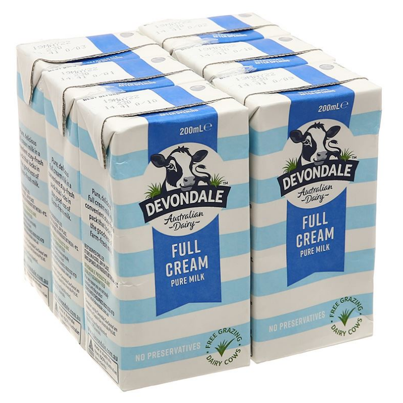 Sữa tươi tiệt trùng Devondale nguyên kem 200ml lốc 6 hộp