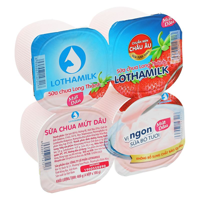 Yaourt ăn mứt dâu Lothamilk 100g (Lốc 4 hũ)
