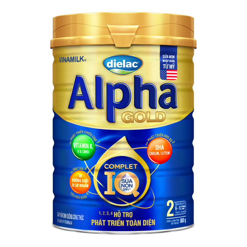 Sữa bột Dielac Alpha Gold 2 hộp thiếc 800g (6-12 tháng)