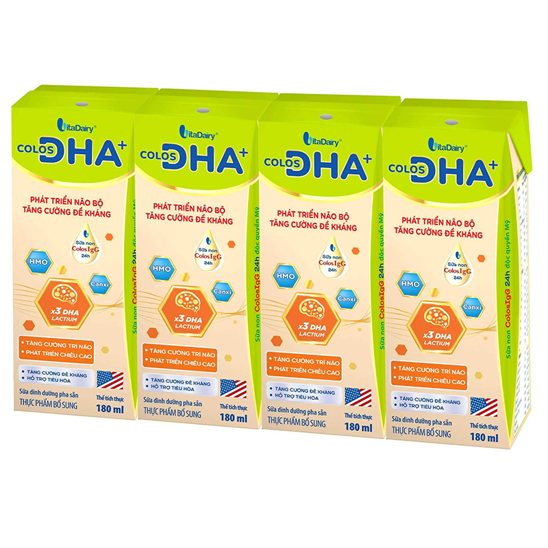 Sữa bột pha sẵn Colos DHA+ 180ml (lốc 4 hộp)