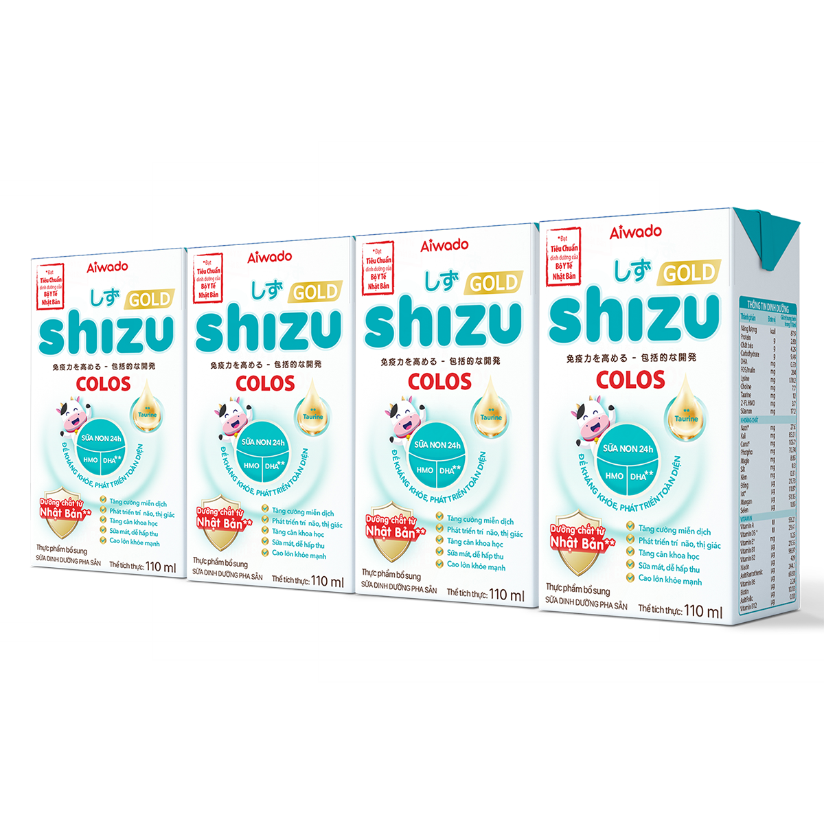 Sữa bột pha sẵn Aiwado Shizu Colos Gold 110ml (lốc 4 hộp)