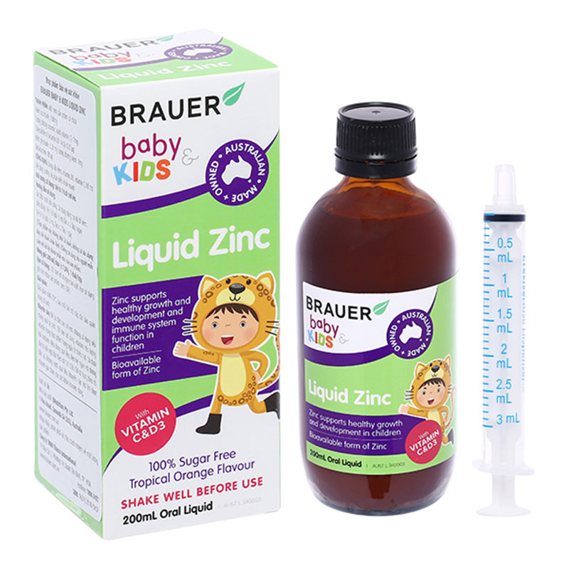 Siro Brauer Liquid Zinc bổ sung kẽm, vitamin D3 và C 200ml...
