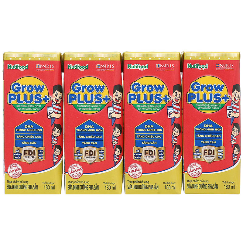 Sữa bột pha sẵn Nutifood GrowPLUS+ đỏ hương vani 180ml lốc 4...