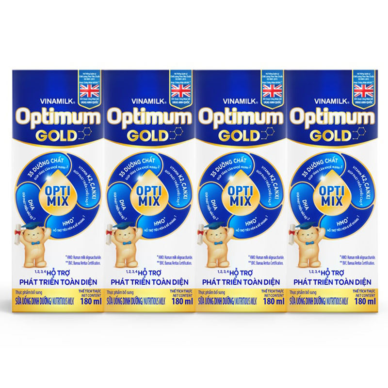 Sữa uống dinh dưỡng Optimum Gold 180ml (lốc 4 hộp)