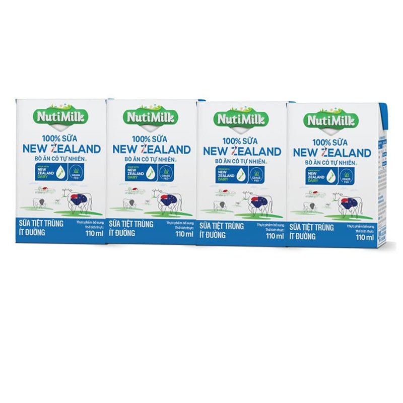 Sữa tiệt trùng Ít đường NutiMilk 100% Sữa New Zealand 110ml...