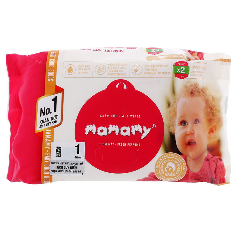 Khăn ướt Mamamy chống hăm hương tự nhiên gói 30 tờ (màu hồng)