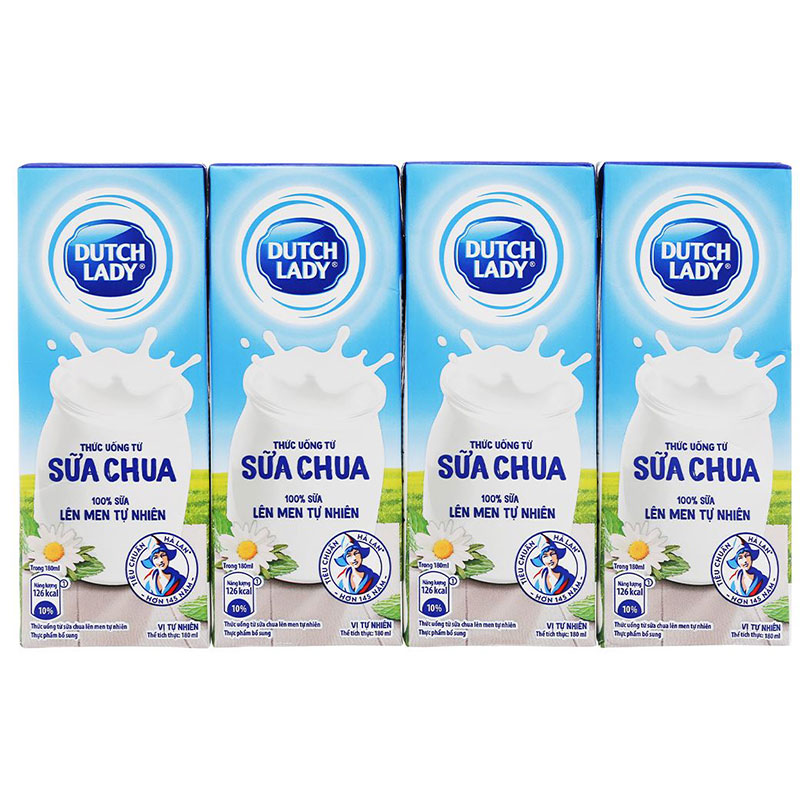 Sữa chua uống Dutch Lady vị tự nhiên 180ml (lốc 4 hộp)