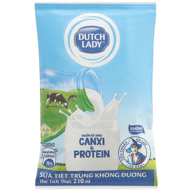 Sữa tiệt trùng Dutch Lady Canxi & Protein không đường túi 210ml